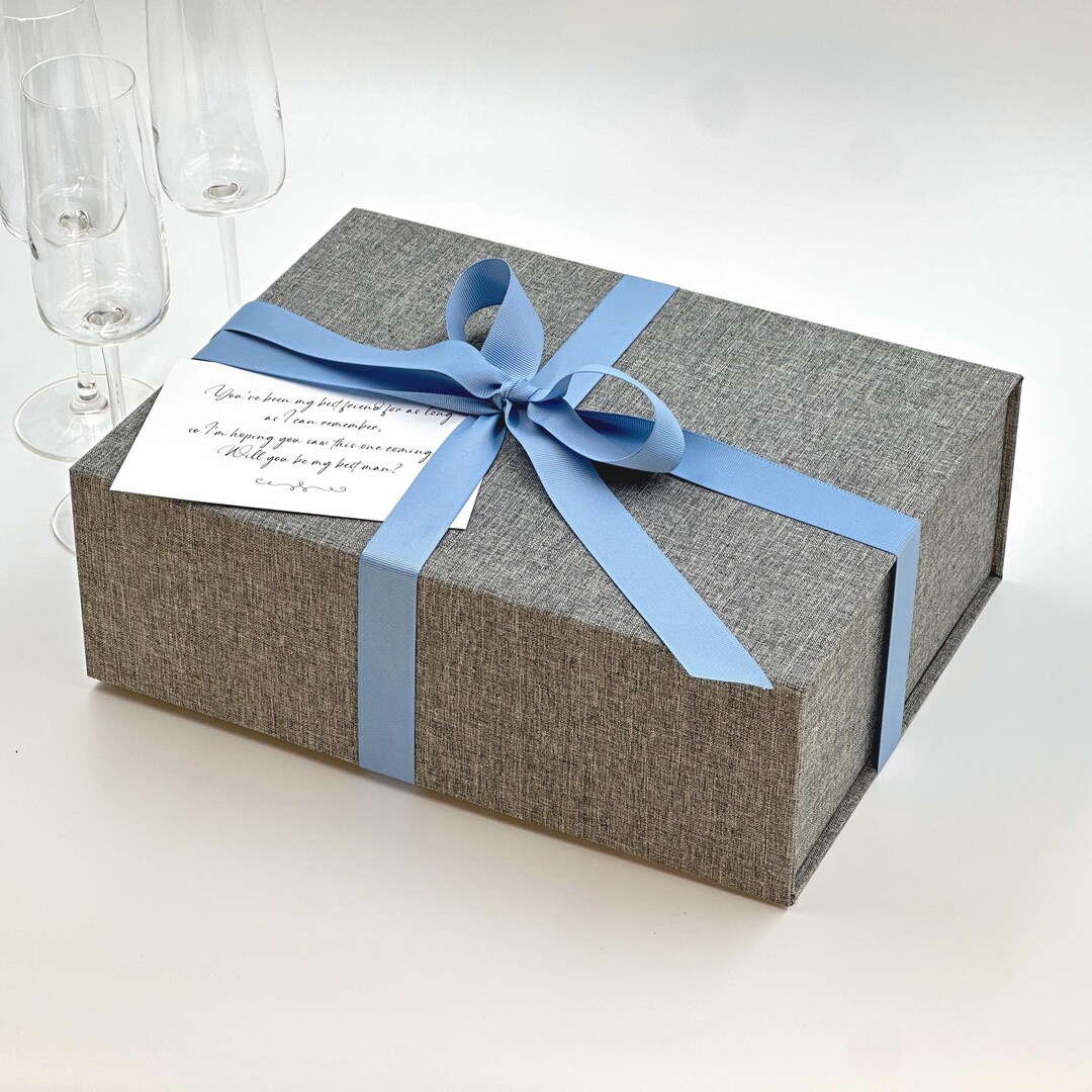 Grey Linen A4 Gift Box With Ribbon: Wedding, Birthday, Anniversary - Etsy