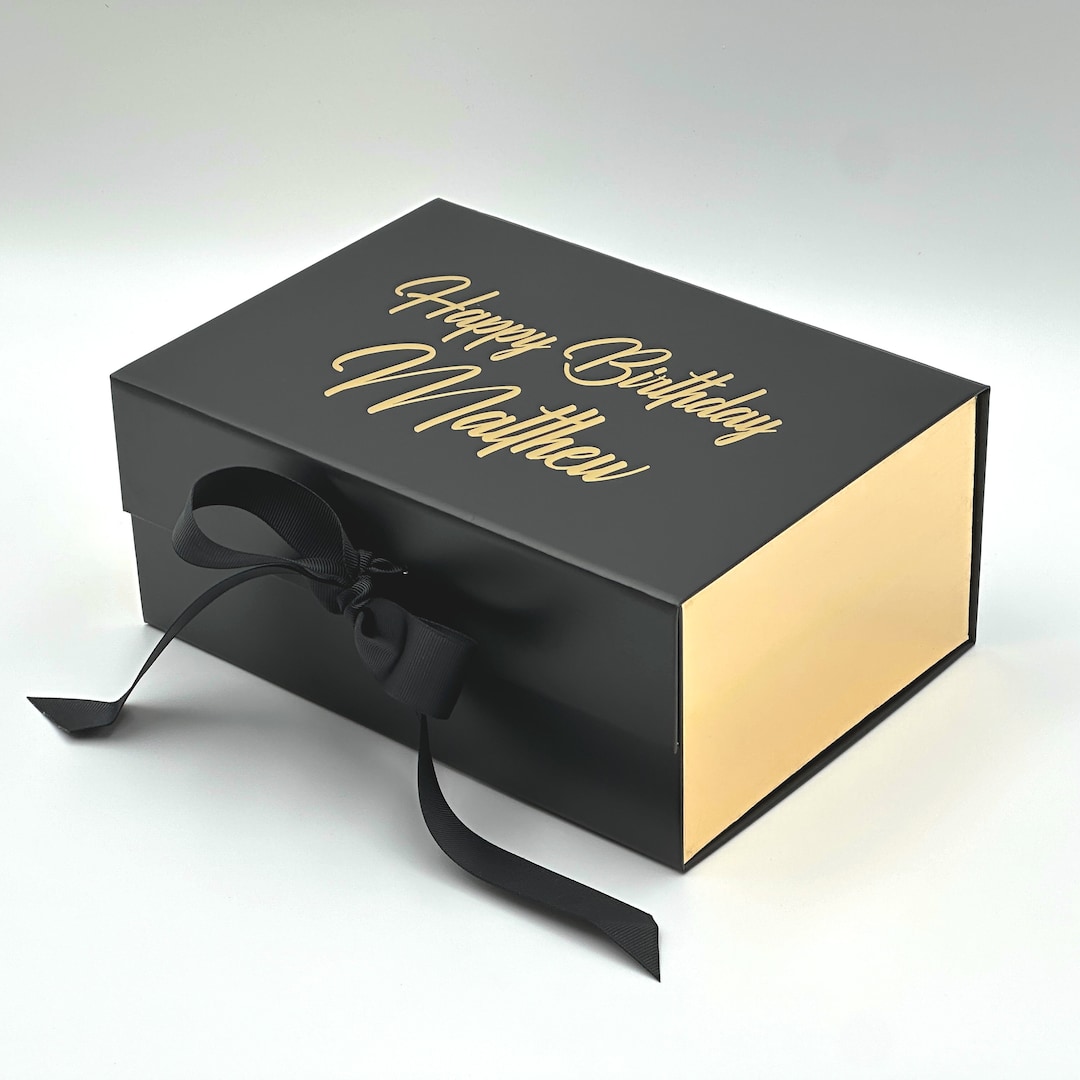 Happy Birthday Gold Gift Box, Personalised Luxury Empty Box, Custom ...
