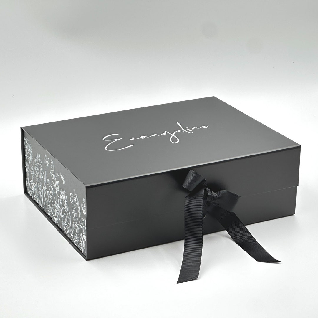 Gift Box Personalised , Elegant Floral Design, Calligraphy Lettering ...