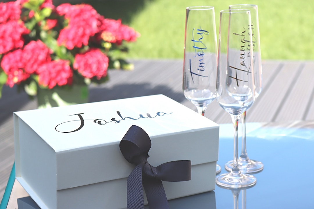 Custom Vinyl Name Stickers – Champagne Flute Decals, Wedding Place ...