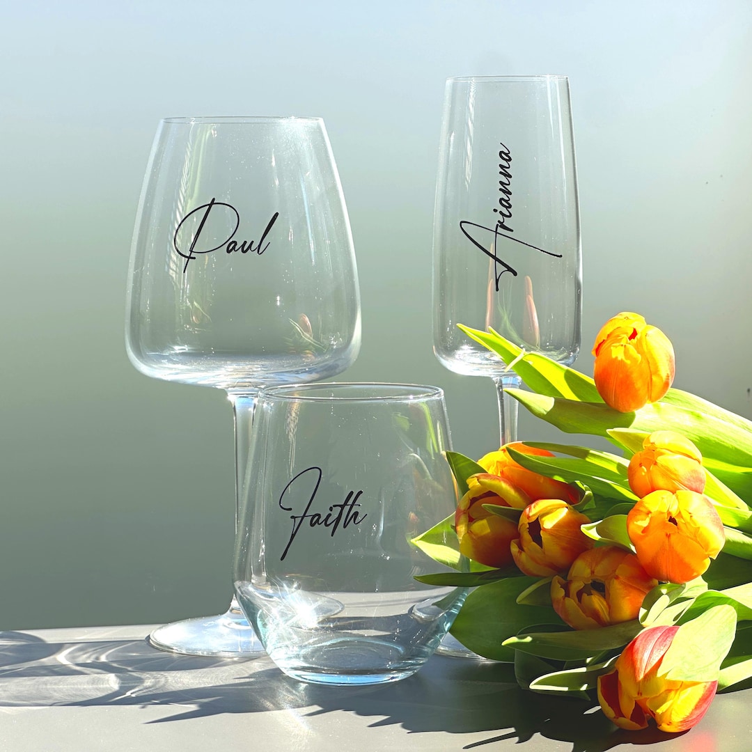 Vinyl Name Stickers for Glassware | Custom Calligraphy Decals for ...