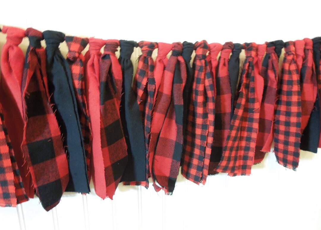 Buffalo Plaid Banner, Black and Red, Scrappy Banner, Woodland Banner ...