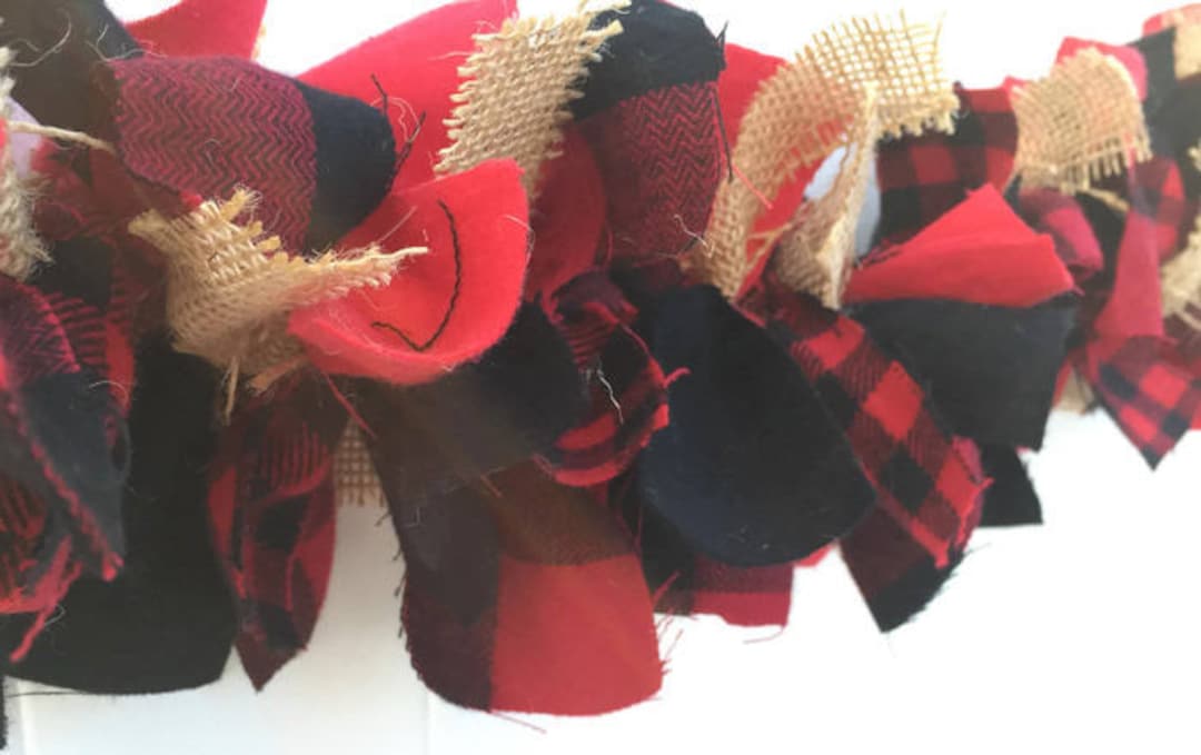 Buffalo Plaid Garland, Black Red and Burlap, Farmhouse Banner, Woodland ...
