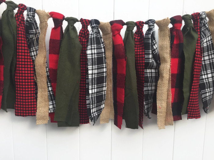 Buffalo Plaid Garland, Black, Red,green and Burlap, Christmas Decor ...