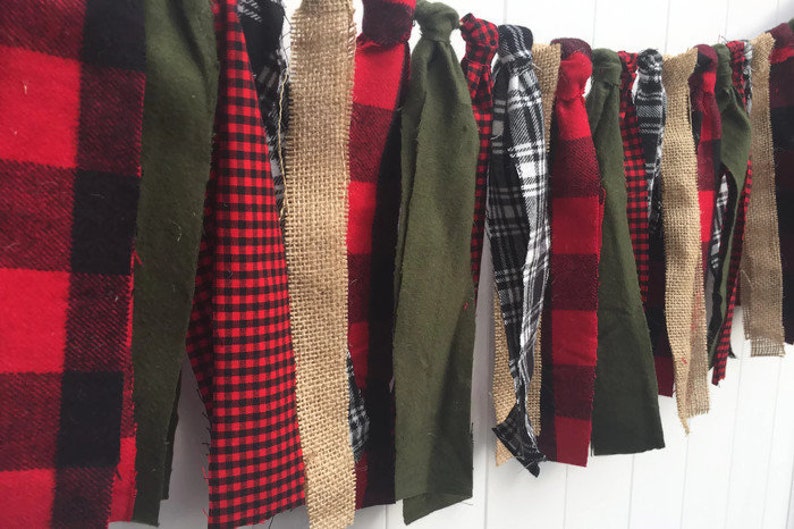 Buffalo Plaid Garland, Black, Red,green and Burlap, Christmas Decor ...