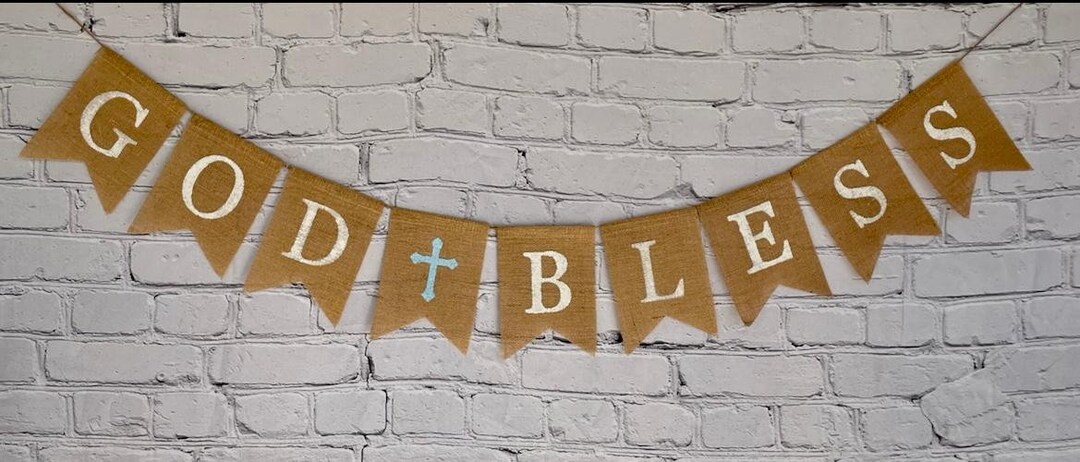 God Bless Banner, God Bless Burlap Flag Garland, Christening Banner ...