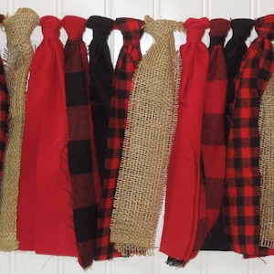 Buffalo Plaid Banner, Black and Red, Scrappy Banner, Woodland Banner ...