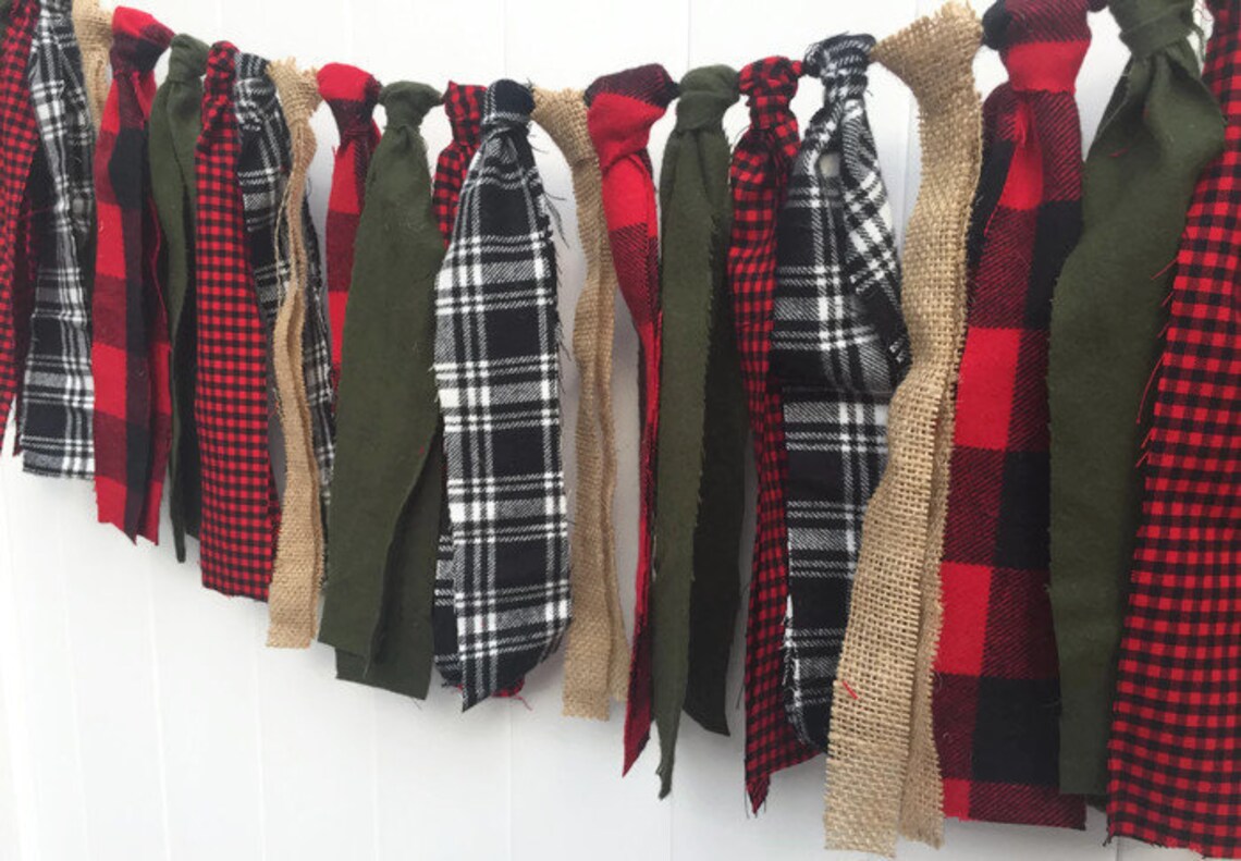 Buffalo Plaid Garland, Black, Red,green and Burlap, Christmas Decor ...
