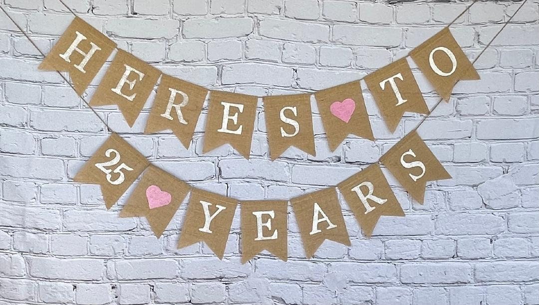 Here's to 25 Years Banner, 25th Birthday Banner, 25th Anniversary, 25 ...