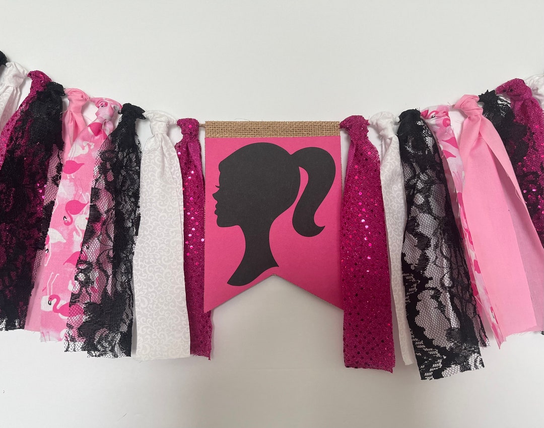 Pink and Black Fabric Highchair Banner, Pink and Black Birthday, High ...