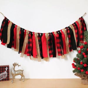 Buffalo Plaid Banner, Black and Red, Christmas Garland, Scrappy Banner ...