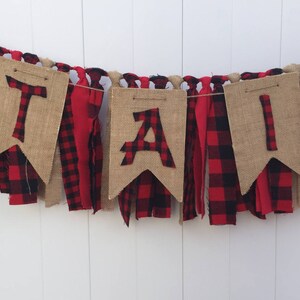 Buffalo Plaid Garland, Black Red and Burlap Scrappy Banner, Woodland ...