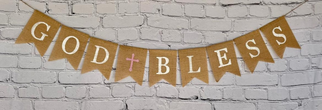 God Bless Banner, God Bless Burlap Flag Garland, Christening Banner ...