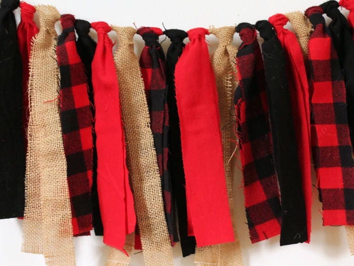 Buffalo Plaid Banner, Black and Red, Christmas Garland, Scrappy Banner ...
