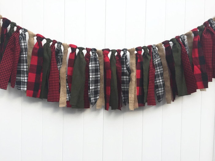 Buffalo Plaid Garland, Black, Red,green and Burlap, Christmas Decor ...