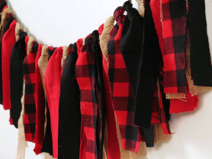 Buffalo Plaid Banner, Black and Red, Christmas Garland, Scrappy Banner ...
