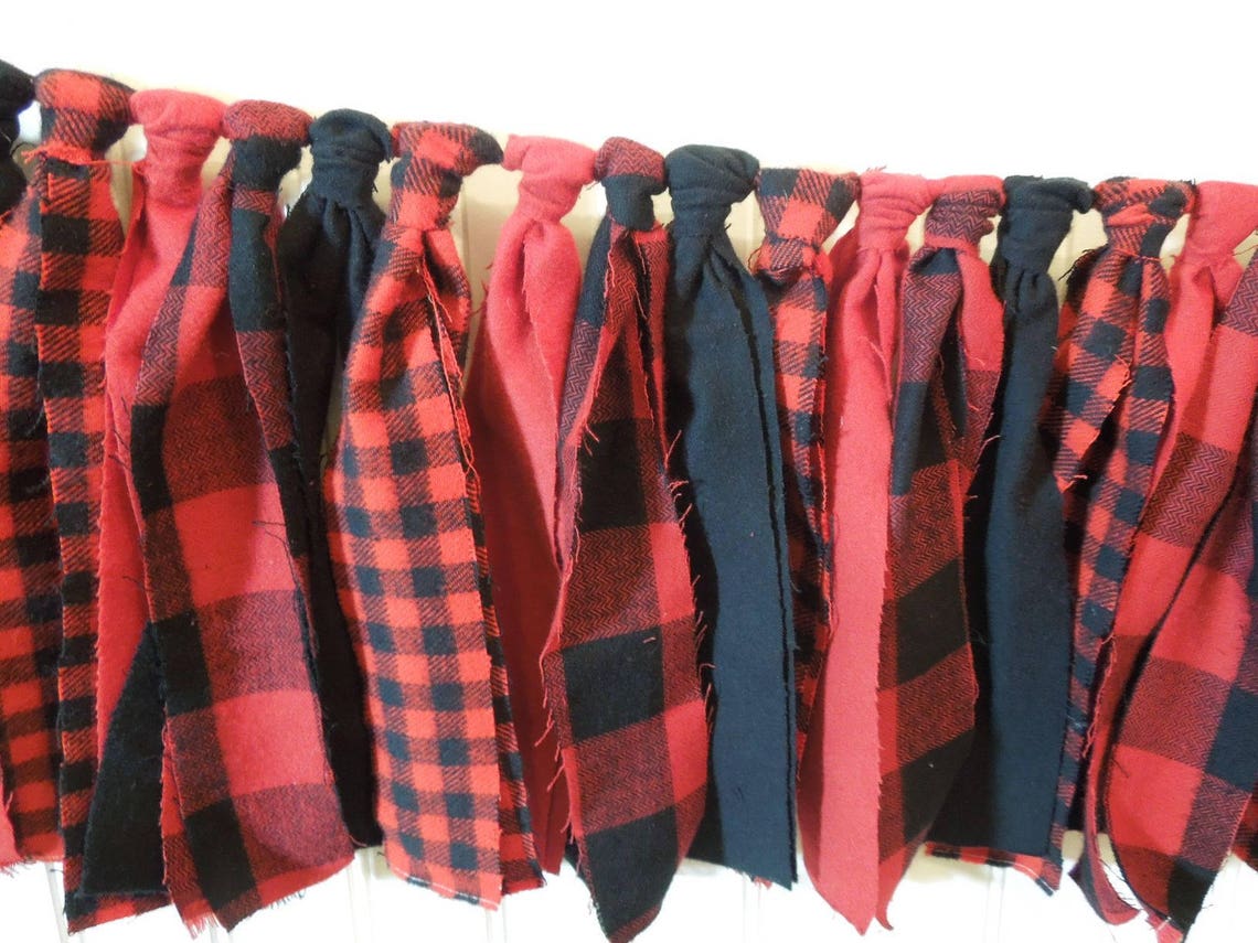 Buffalo Plaid Banner, Black and Red, Scrappy Banner, Woodland Banner ...