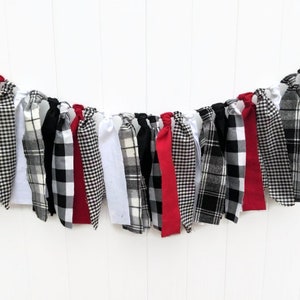 Buffalo Plaid Banner, Black, Red and White, Scrappy Banner, Birthday ...