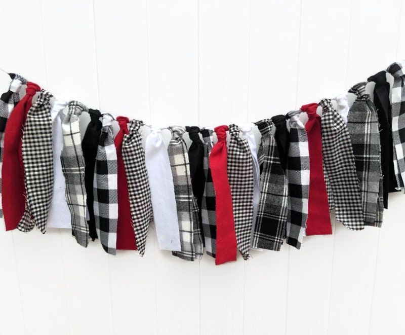 Buffalo Plaid Banner, Black, Red and White, Scrappy Banner, Birthday ...