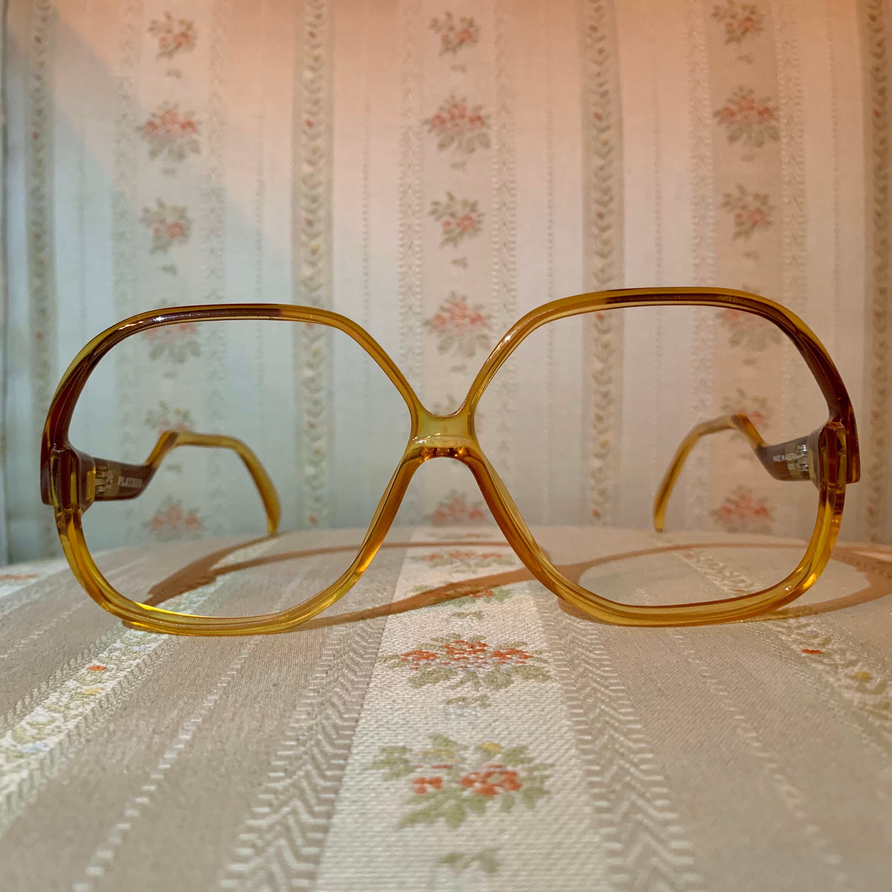 Vintage 70’s Playboy Optyl Brown Amber Drop Arm Glasses Frames.