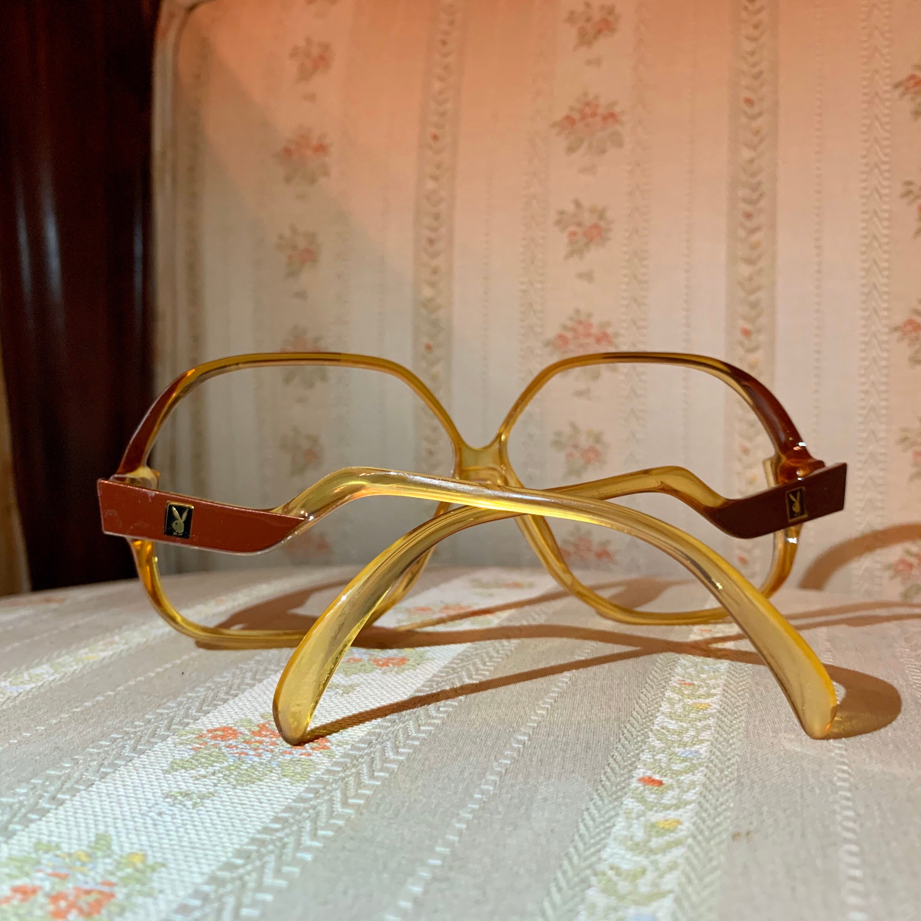 Vintage 70’s Playboy Optyl Brown Amber Drop Arm Glasses Frames.