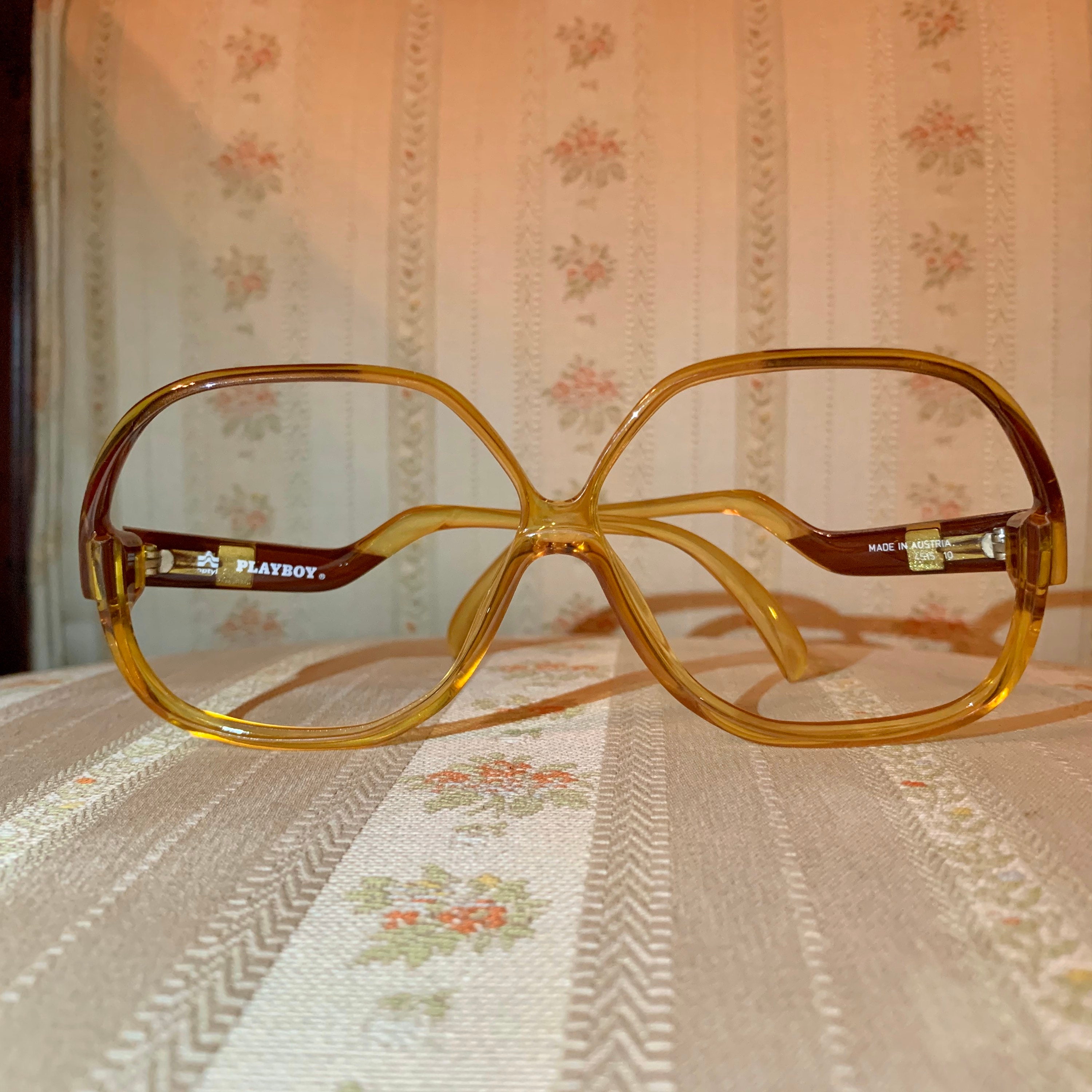 Vintage 70’s Playboy Optyl Brown Amber Drop Arm Glasses Frames.