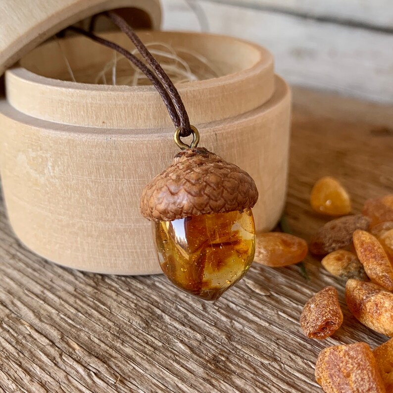 Amber Acorn Necklace Acorn Pendant With Amber Acorn Resin | Etsy