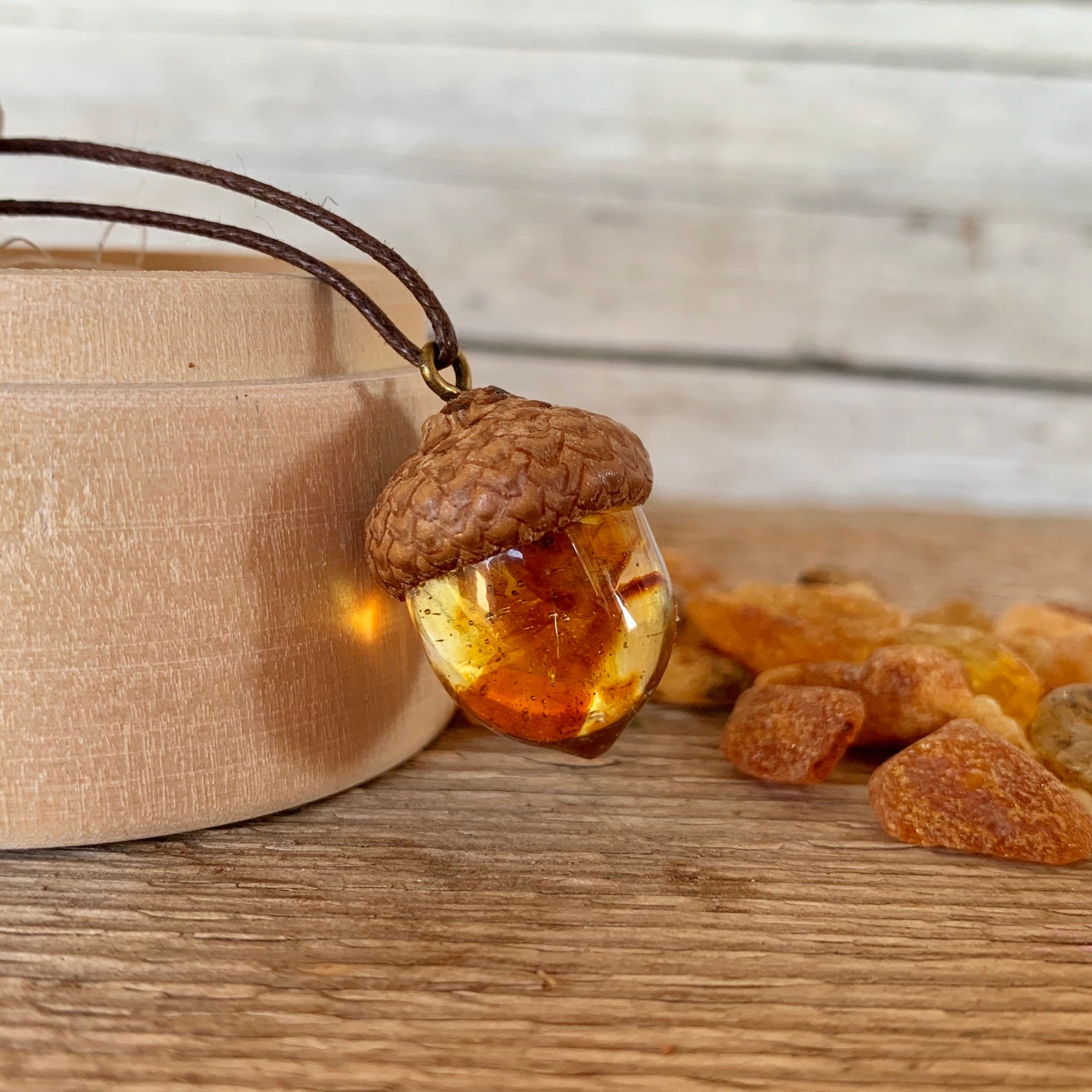 Amber Acorn Necklace Acorn Pendant With Amber Acorn Resin | Etsy