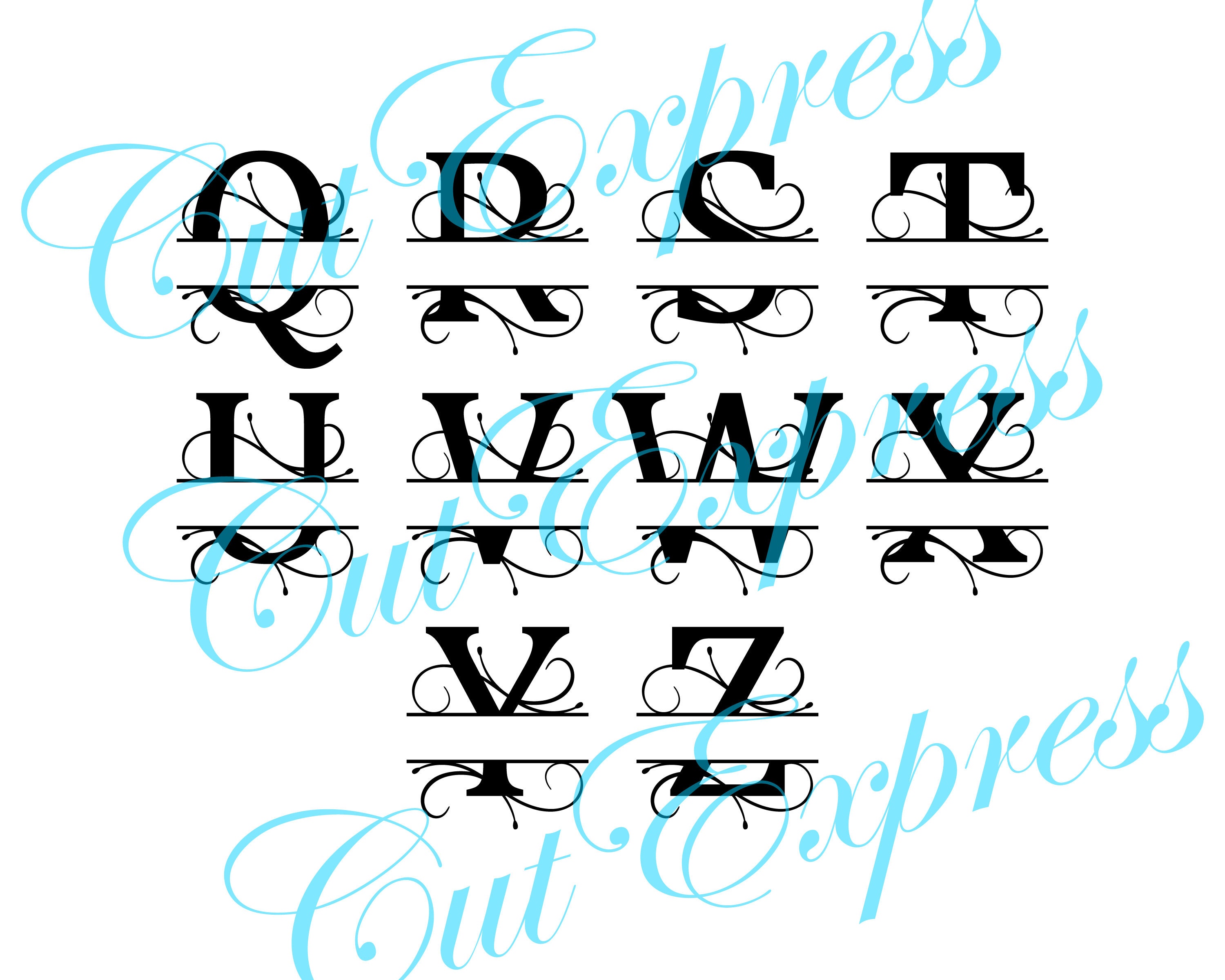 Flourish Split Monogram Letters SVG, Split Monogram Frame Alphabet ...