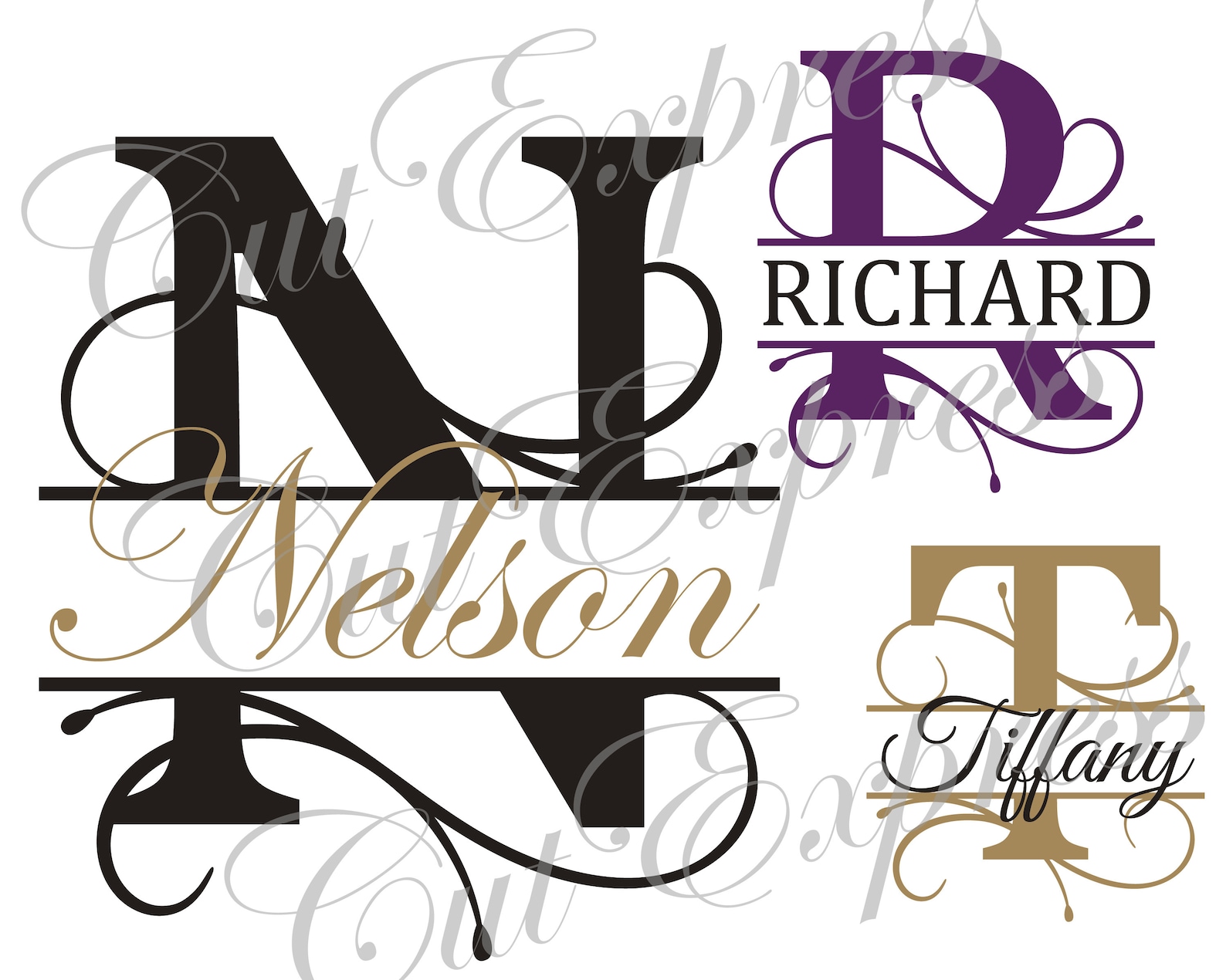 Flourish Split Monogram Letters SVG, Split Monogram Frame Alphabet, Digital Download for Cricut ...