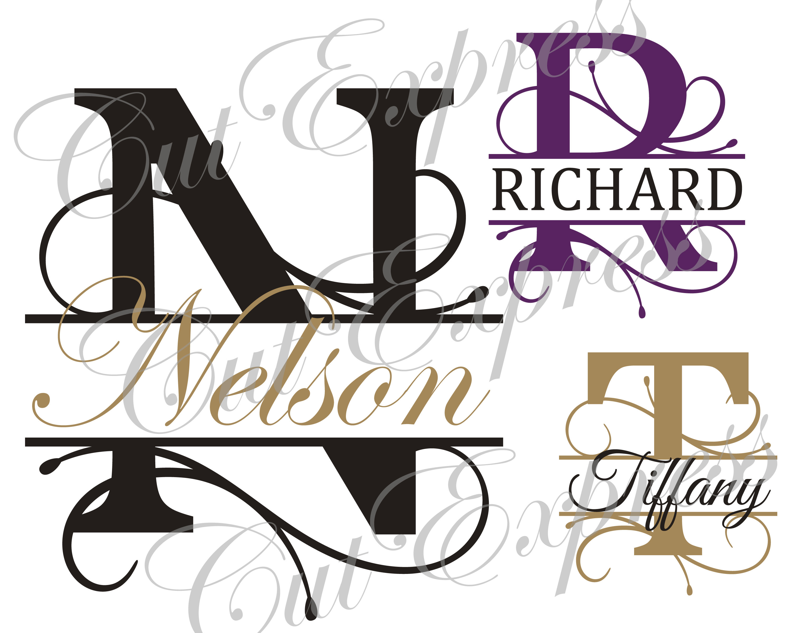 Flourish Split Monogram Letters SVG, Split Monogram Frame Alphabet ...