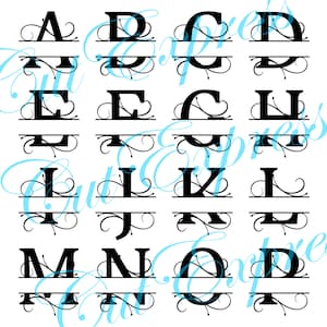 Flourish Split Monogram Letters SVG, Split Monogram Frame Alphabet ...