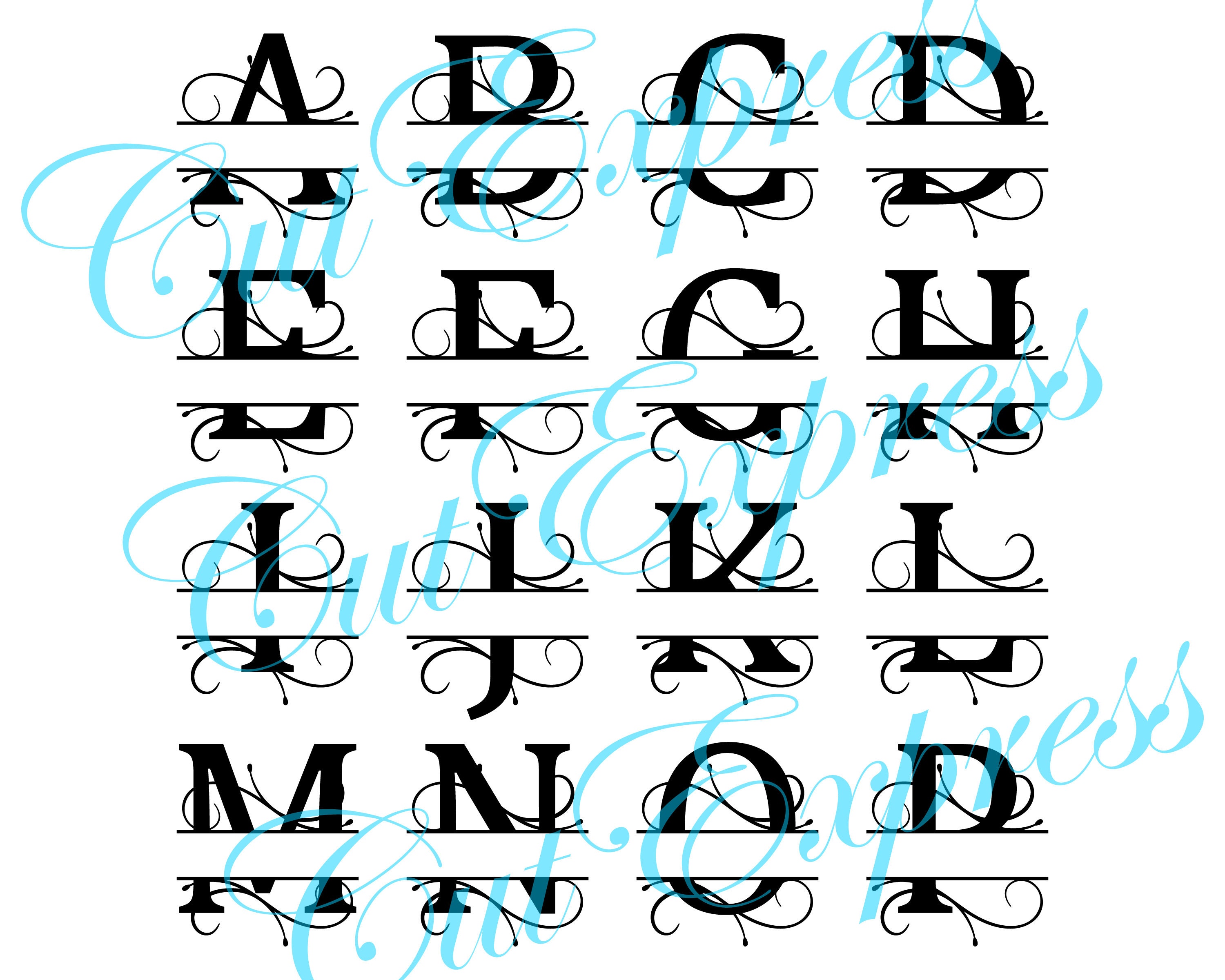 Flourish Split Monogram Letters SVG, Split Monogram Frame Alphabet ...
