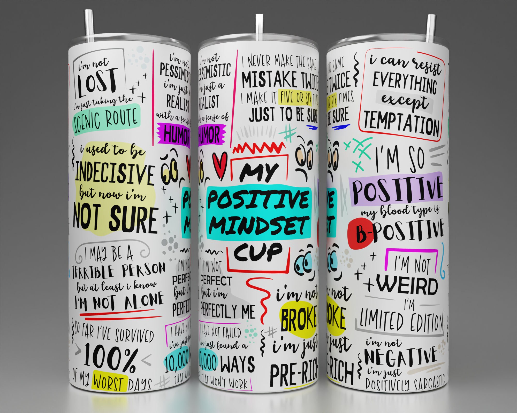 Funny Positive Mindset Tumbler Wrap, PNG Seamless Sublimation Tumbler ...