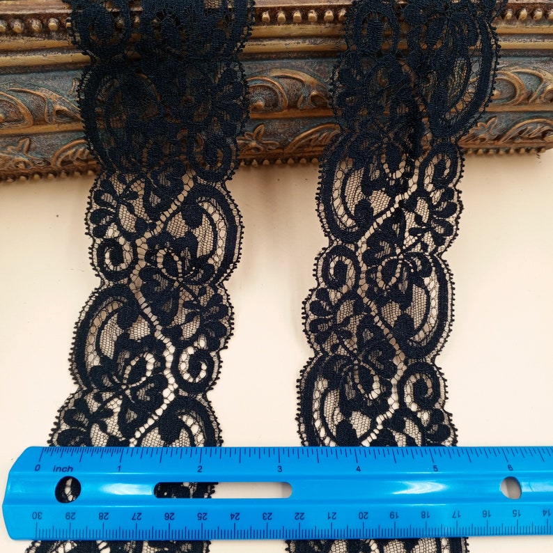 Scalloped Swirl Black Lace 2-1/4" Wide Floral Embroidery Vintage Lace ...