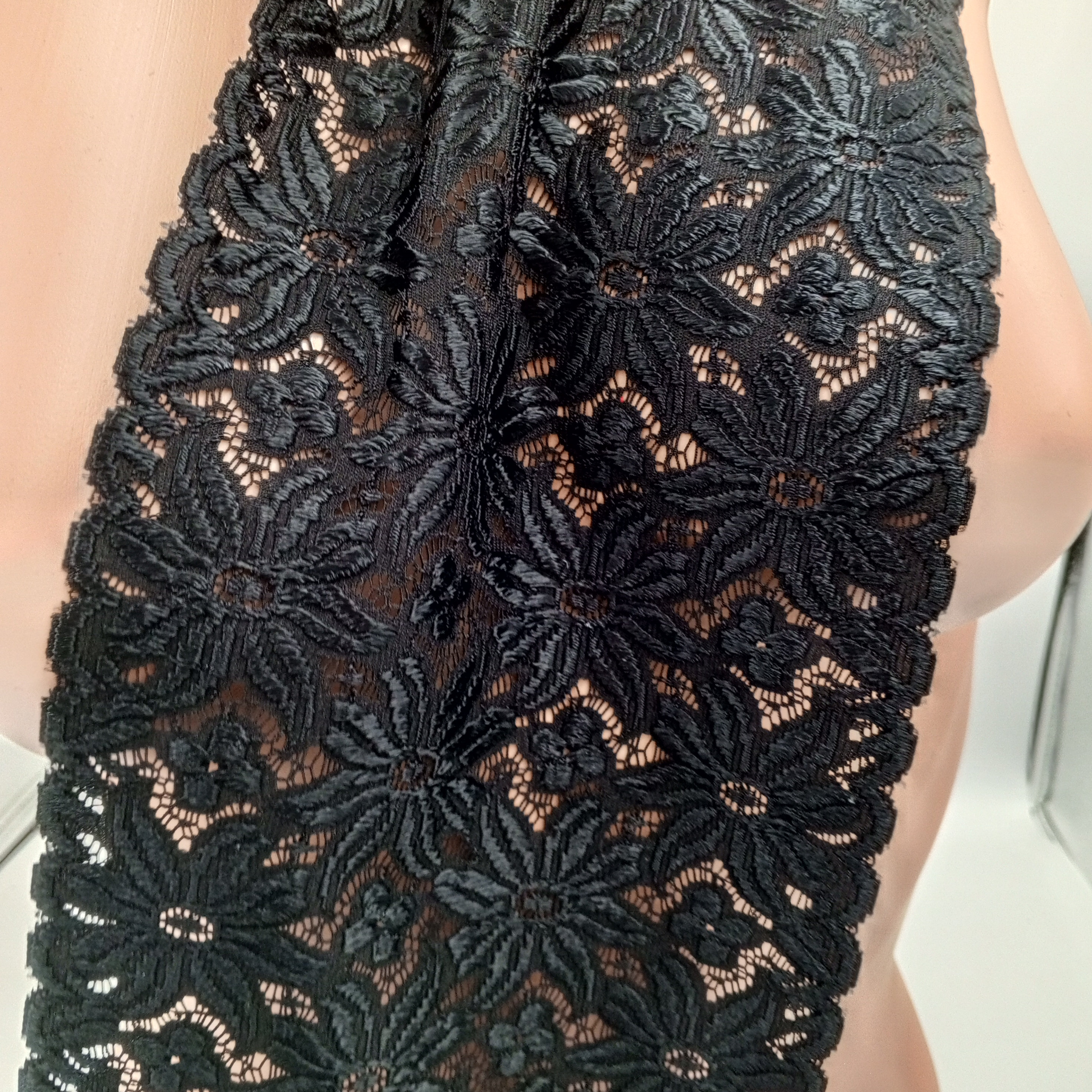 6-1/2" Quality Thick Black Stretch Lace Floral Embroidery Vintage Lace ...