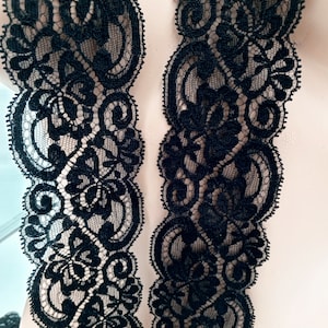 Scalloped Swirl Black Lace 2-1/4" Wide Floral Embroidery Vintage Lace ...