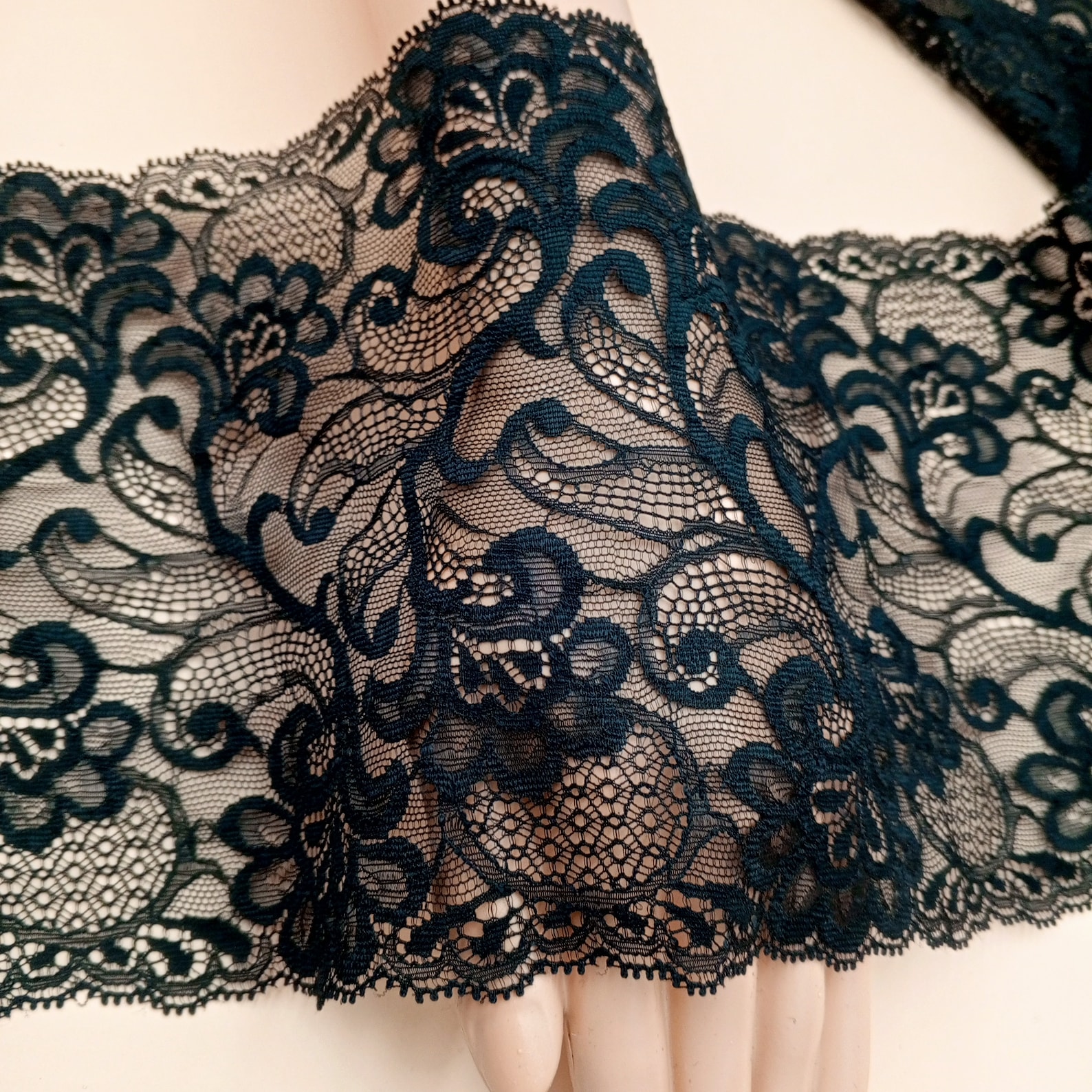 Black Lace 6-3/4" Wide Floral Embroidery Vintage Lace Trim for Dresses ...