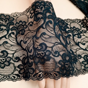 Black Lace 6-3/4" Wide Floral Embroidery Vintage Lace Trim for Dresses ...