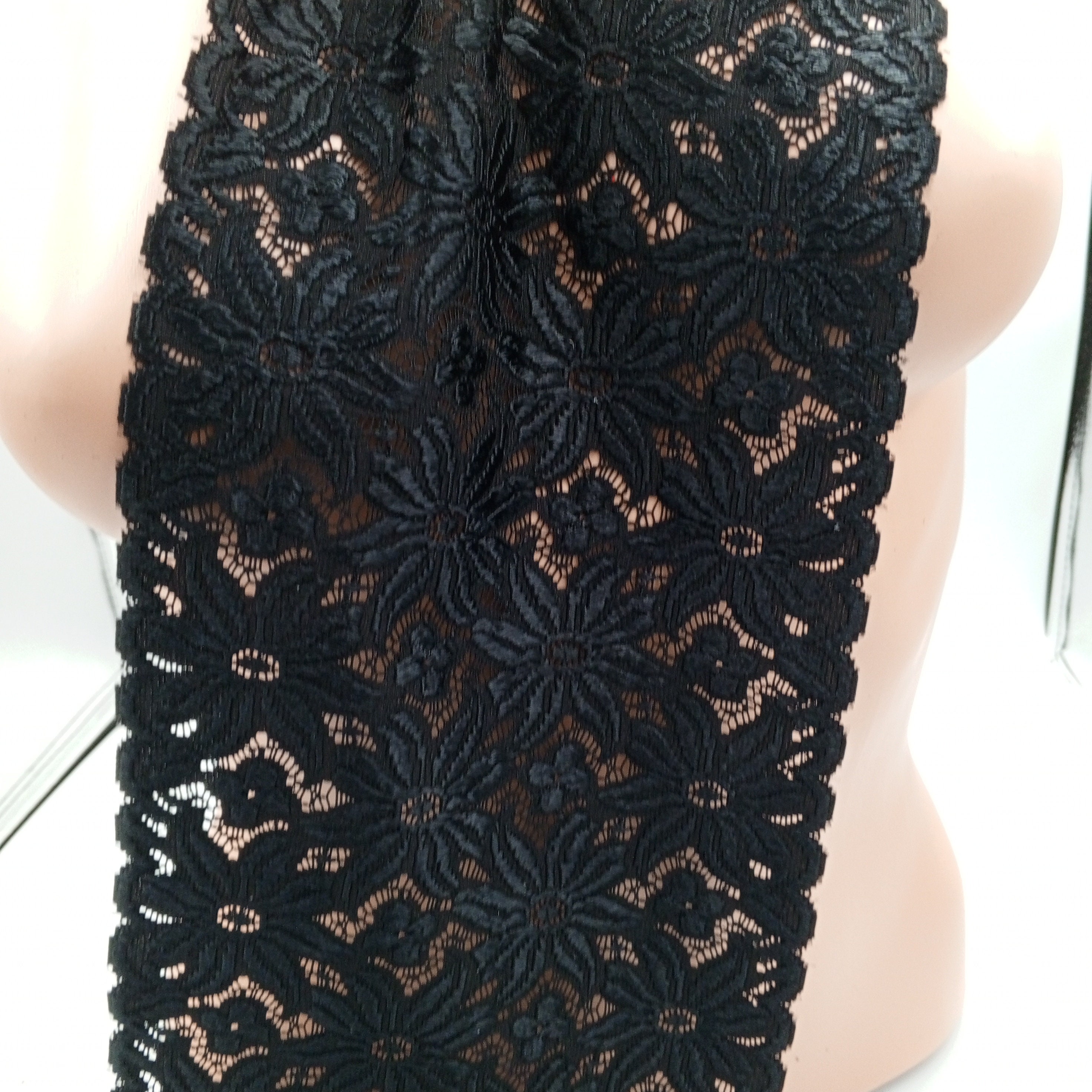 6-1/2" Quality Thick Black Stretch Lace Floral Embroidery Vintage Lace ...