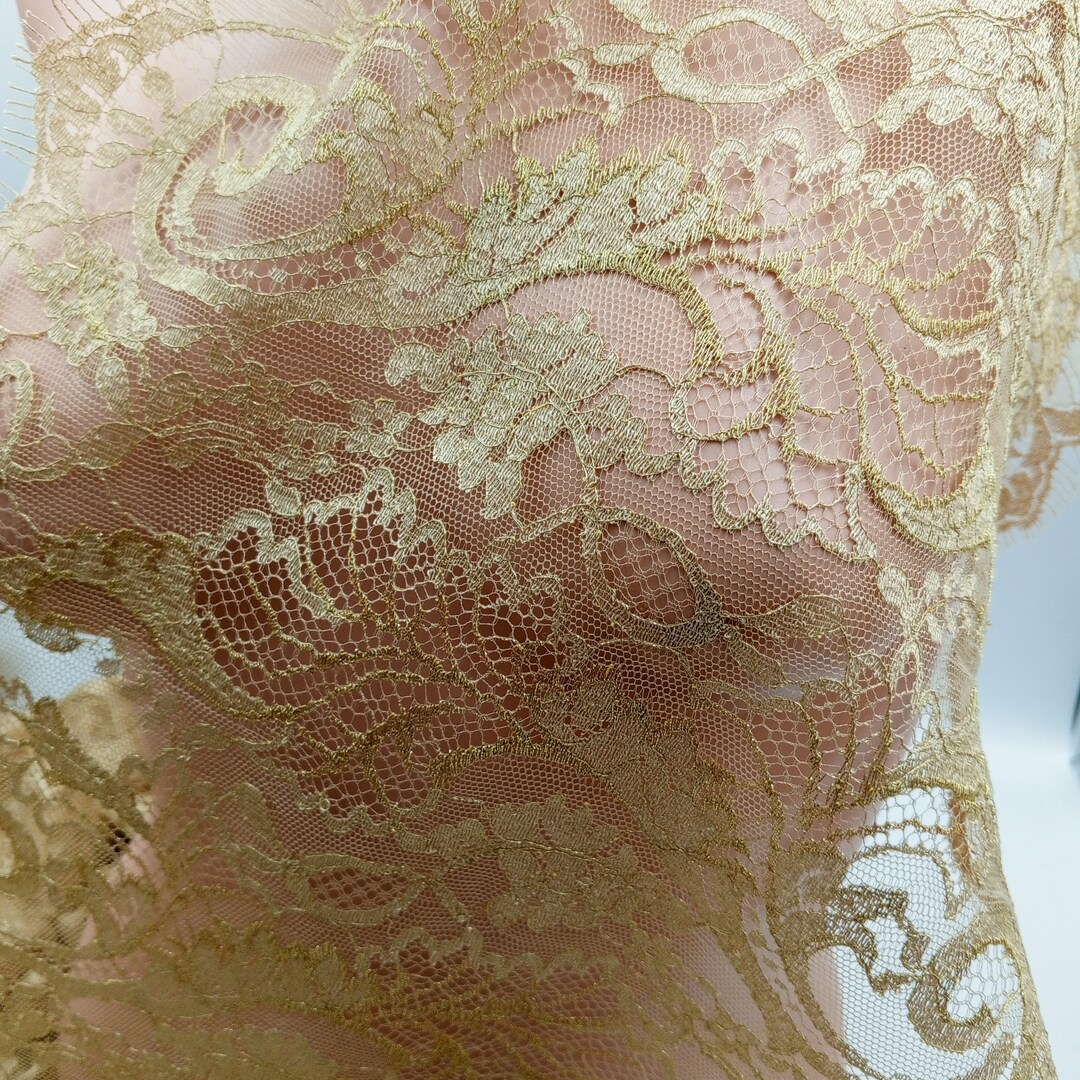 Gold Leavers Lace 14" Wide Vintage Lace Trim Soft Eyelash Lace ...