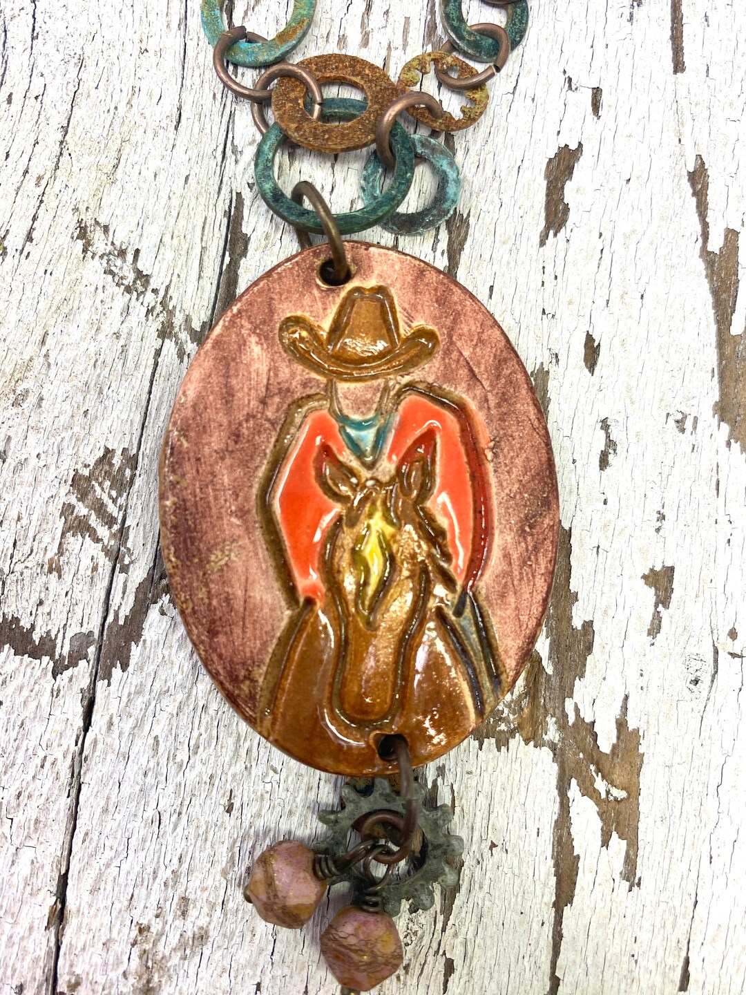 Cowboy Ceramic Pendant Necklace, Western Necklace, Artisan Made ,OOAK ...