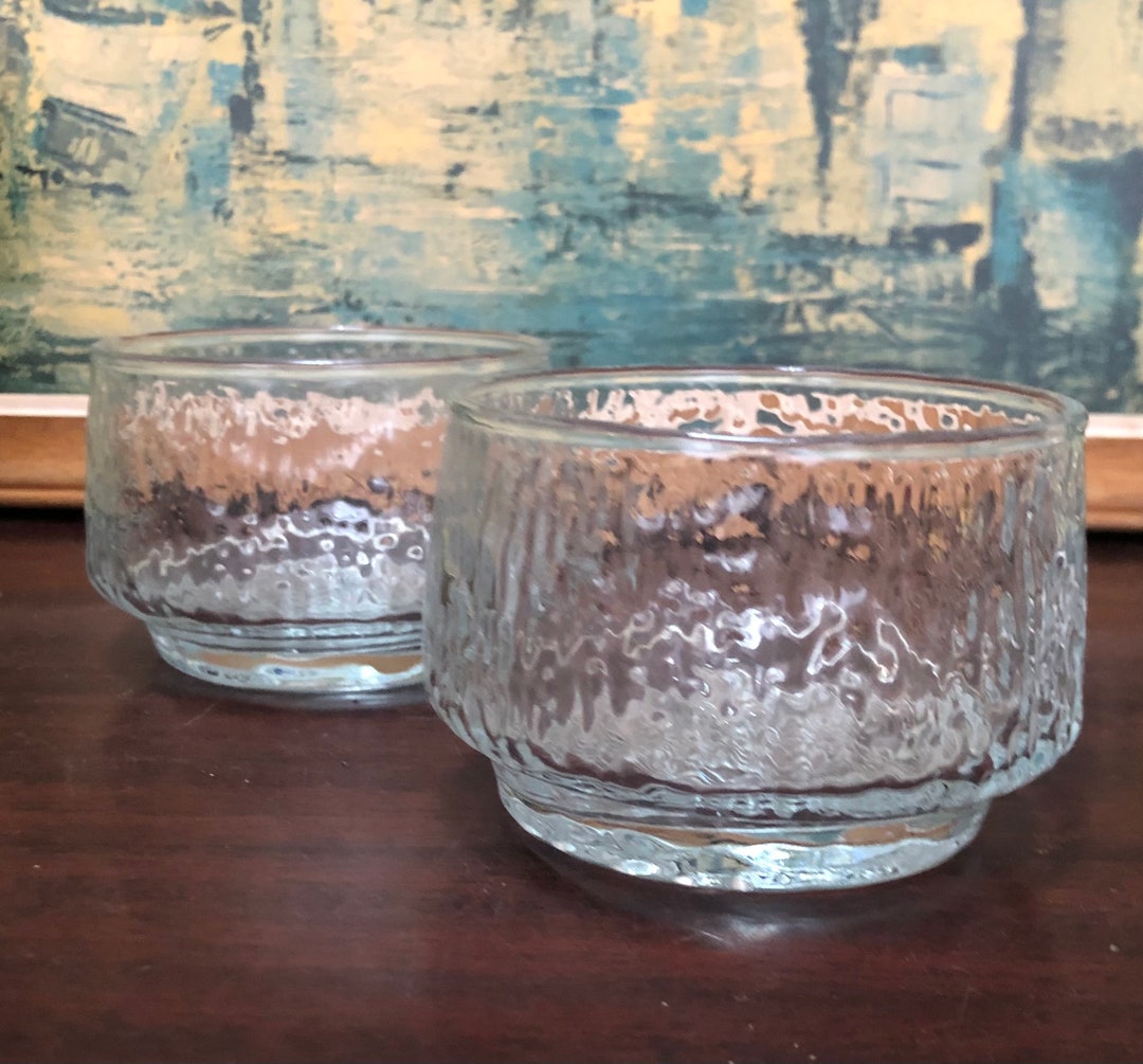 Two Retro Ravenhead Textured Glass Bowls / Textured Clear Bark Glass ...