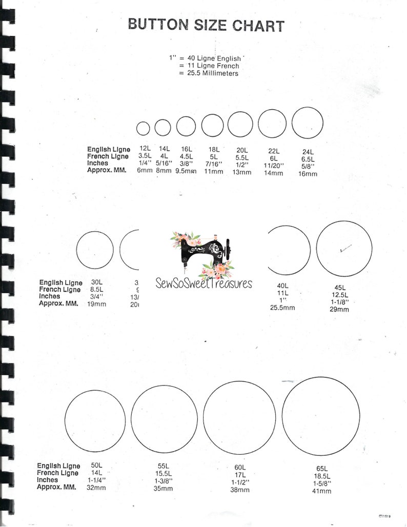 Button Size Chart in PDF form French and English Lines | Etsy