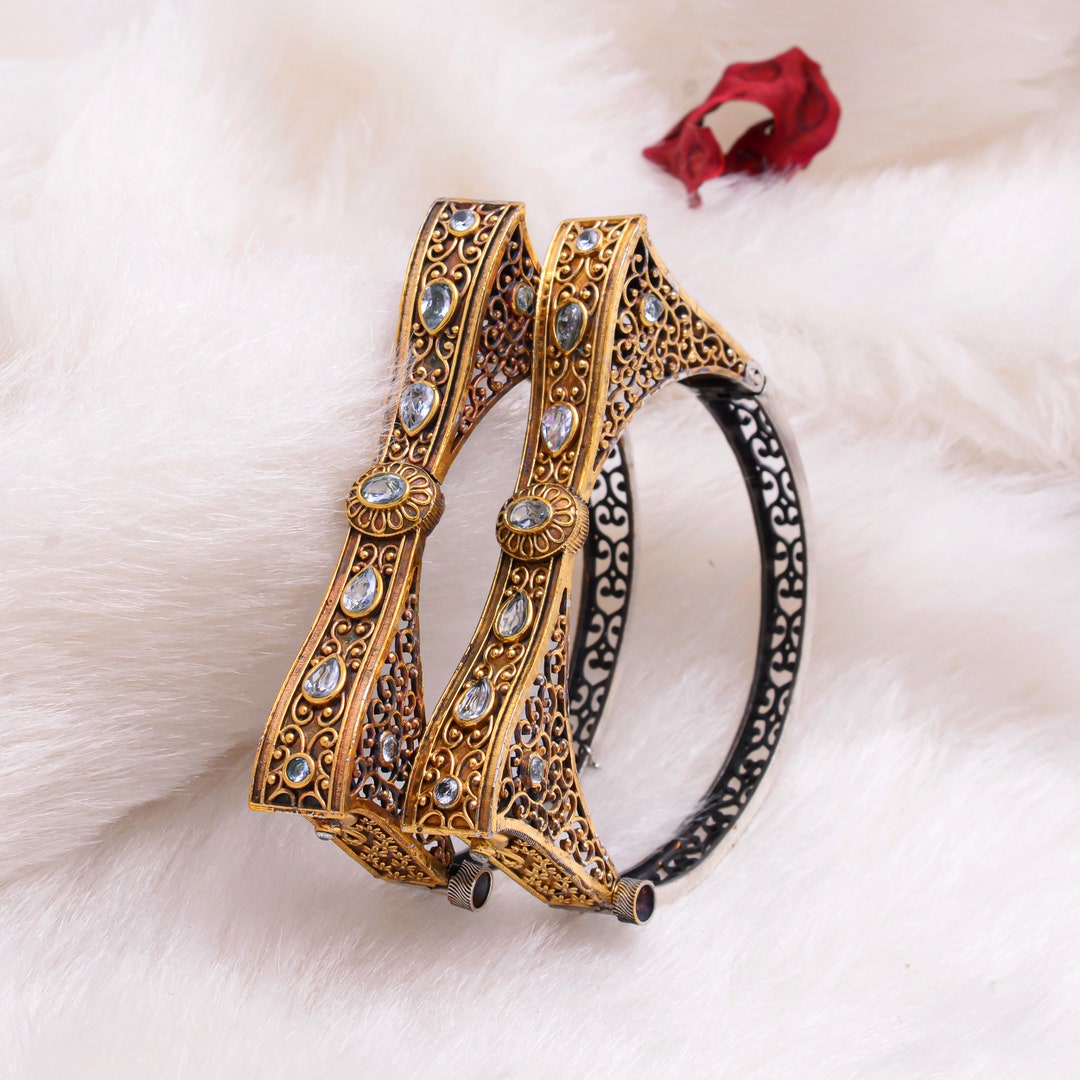 Antique Victorian Gold Filigree Bangle Kada Two Tone Bracelet - Etsy