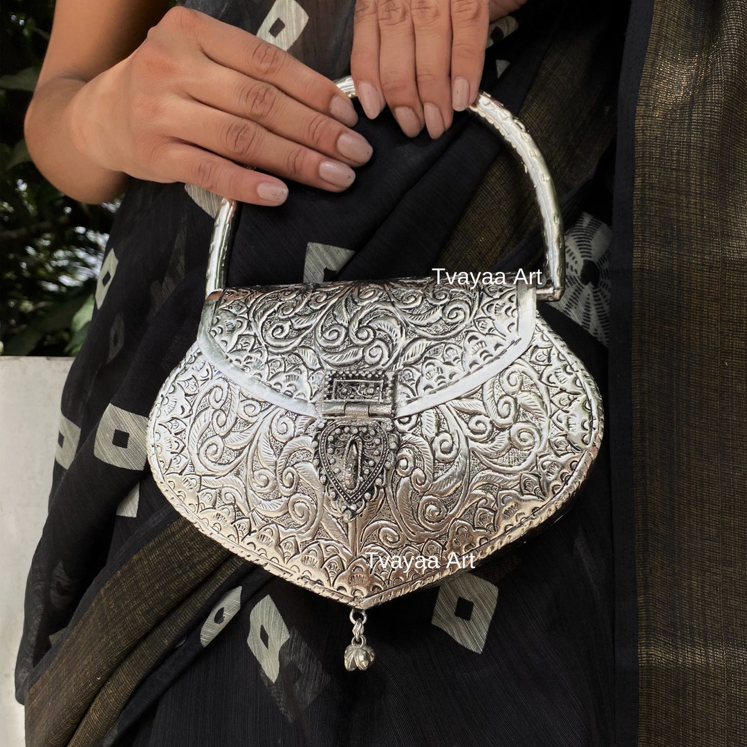 Women Party Clutch, Handmade Unique Designer Silver Metal Clutch ...