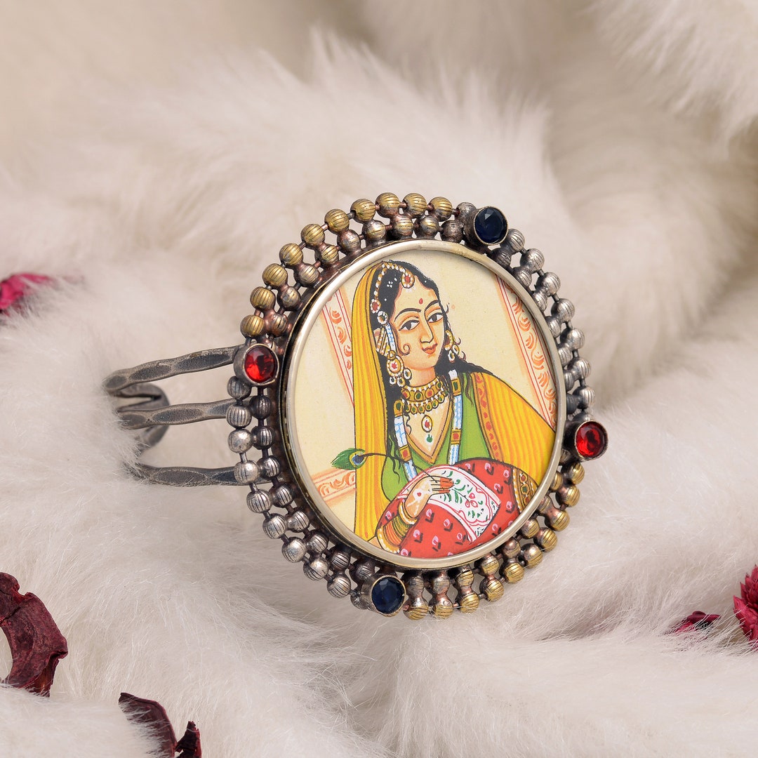 Antique Portrait Bangle Kada, Hand Painted Indian Queen Painting Bangle ...