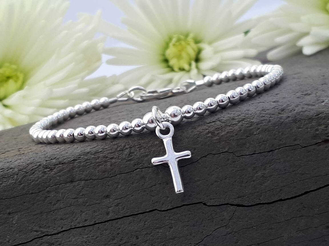 Sterling silver cross bracelet for women or girls with | Etsy