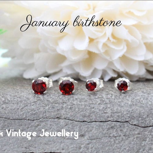 January Birthstone Earrings Silver Stud Earrings Garnet - Etsy