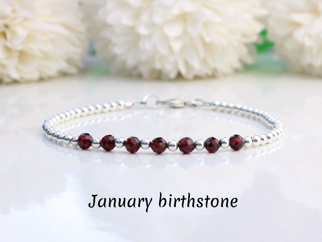 Garnet Bracelet in Sterling Silver. January Birthstone Bracelet. Can Be ...